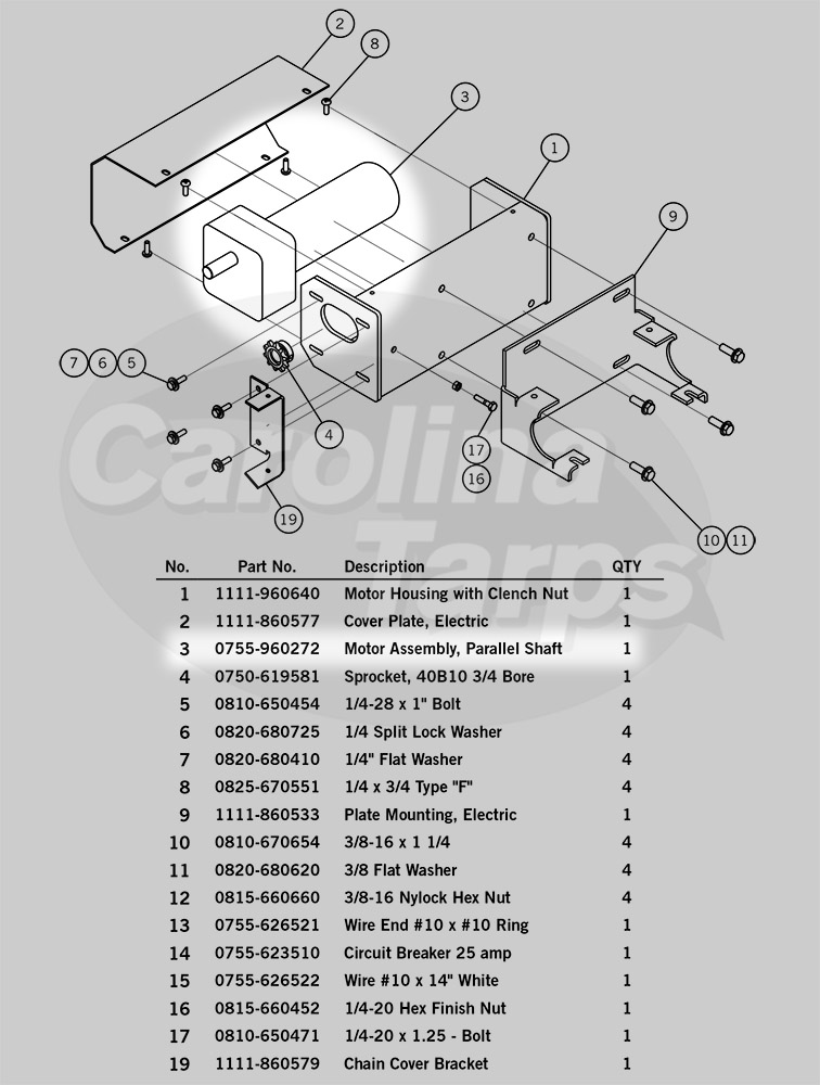 0755-960272 Aero (OEM) Parallel Shaft Motor for Crank-N-Go Tarp Systems ...