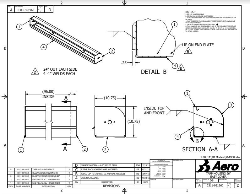 0311-961960 Aero (OEM) Easy Cover Tarp Housing 96" Easy Cover Welded ...