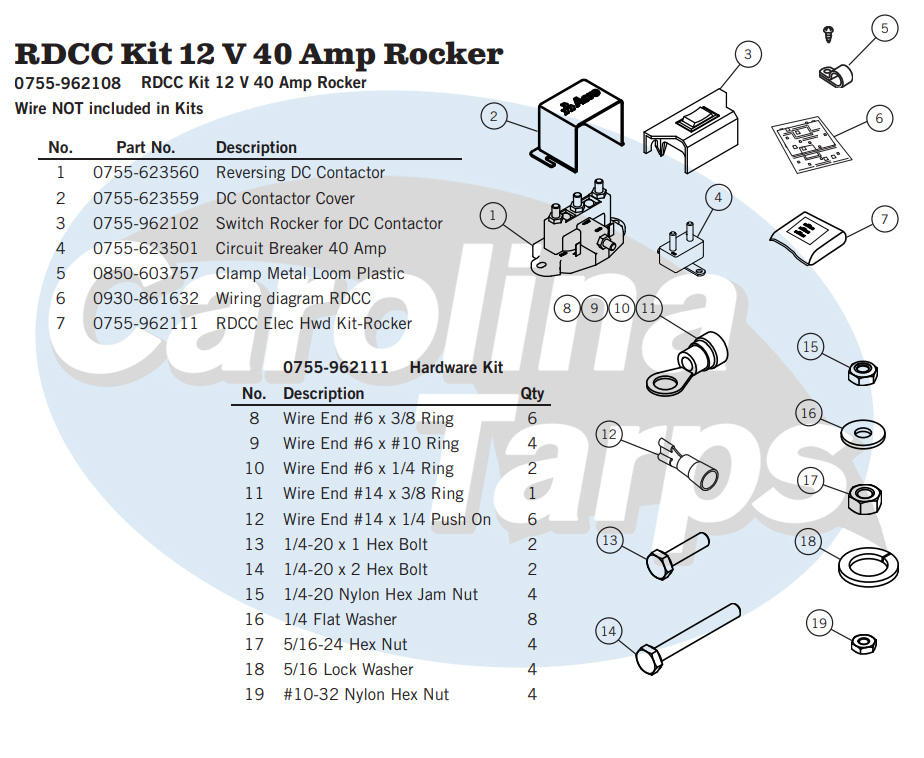 0755-962108 Aero (OEM) RDCC Rocker Switch Kit 12V 40 Amp with Hardware ...