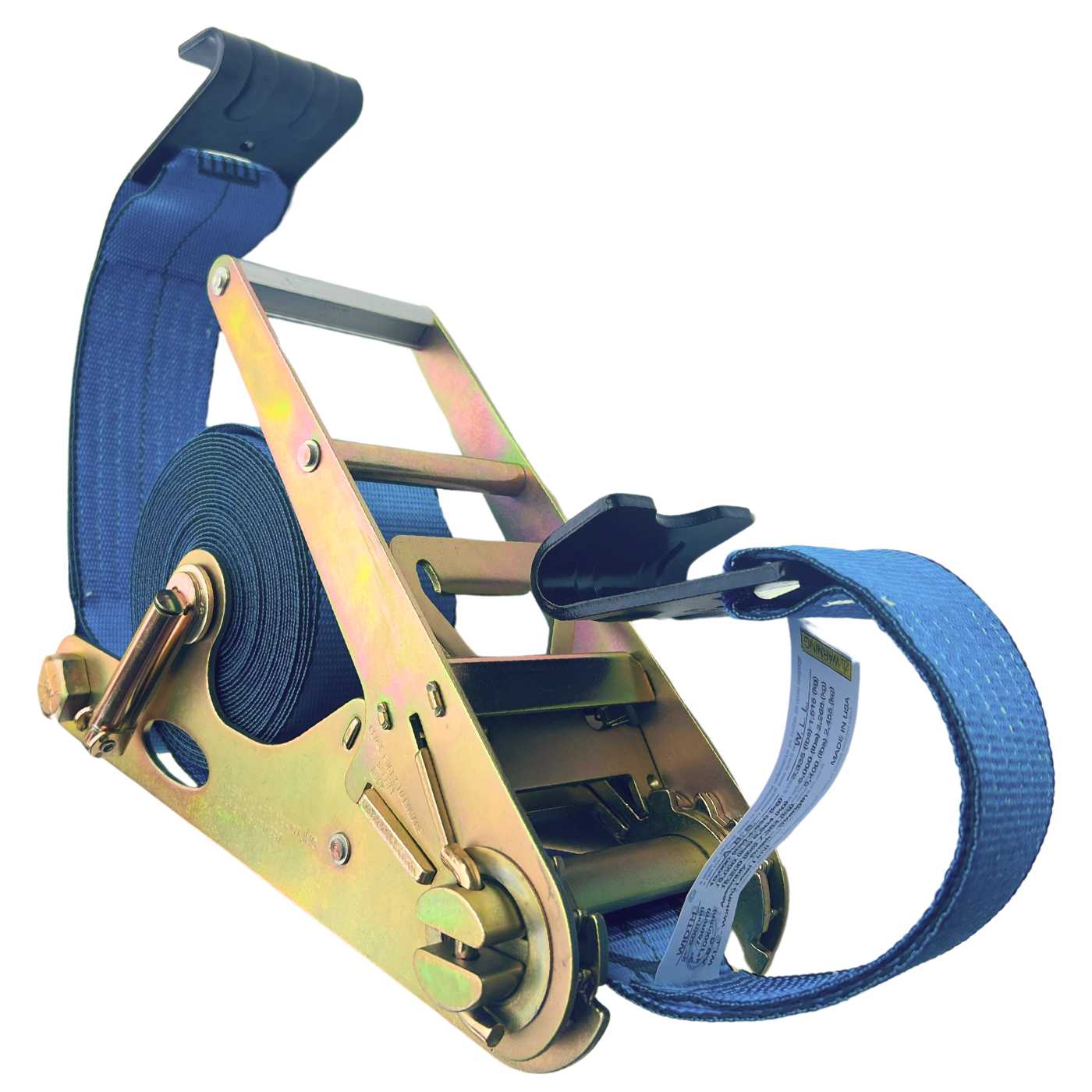 3" x 30' Self Contained Ratchet Strap - Flat Hooks - Blue | Carolina Tarps
