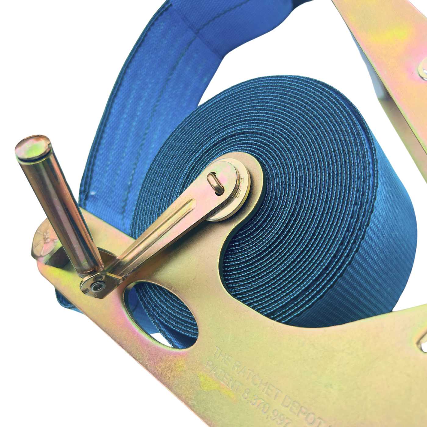 3" x 30' Self Contained Ratchet Strap - Flat Hooks - Blue | Carolina Tarps