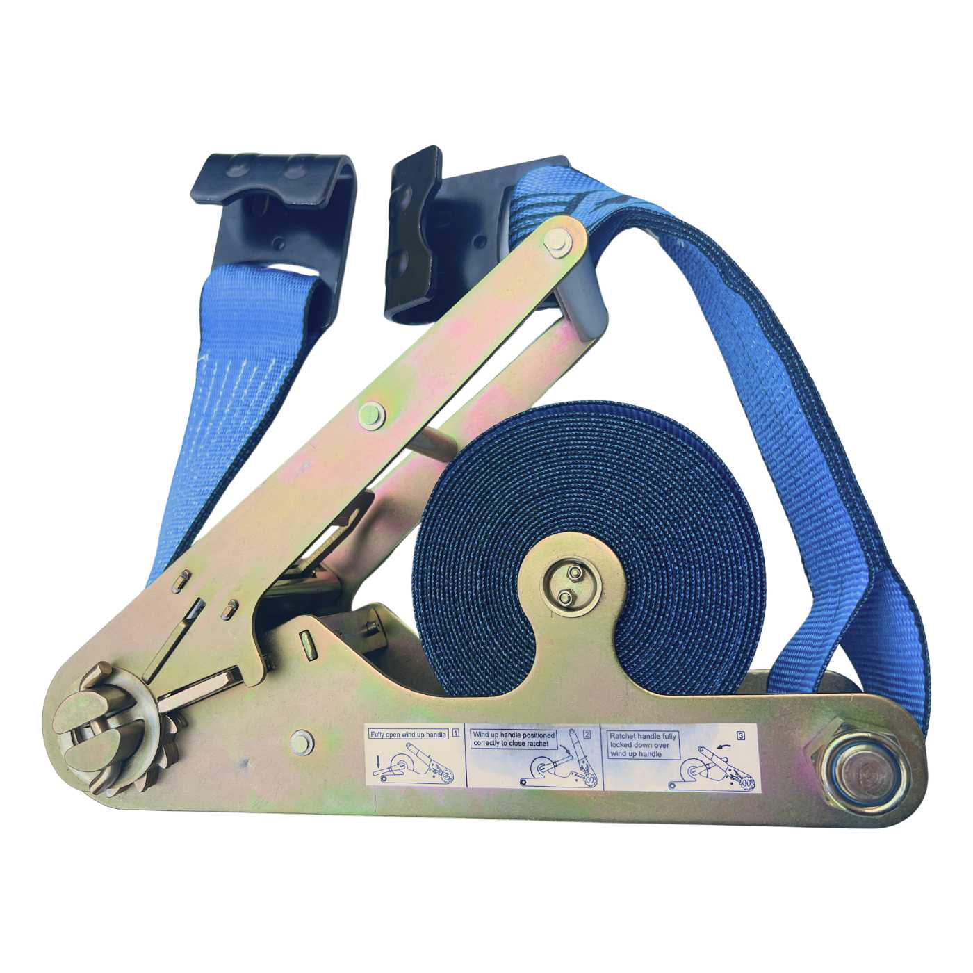 3" x 30' Self Contained Ratchet Strap - Flat Hooks - Blue | Carolina Tarps