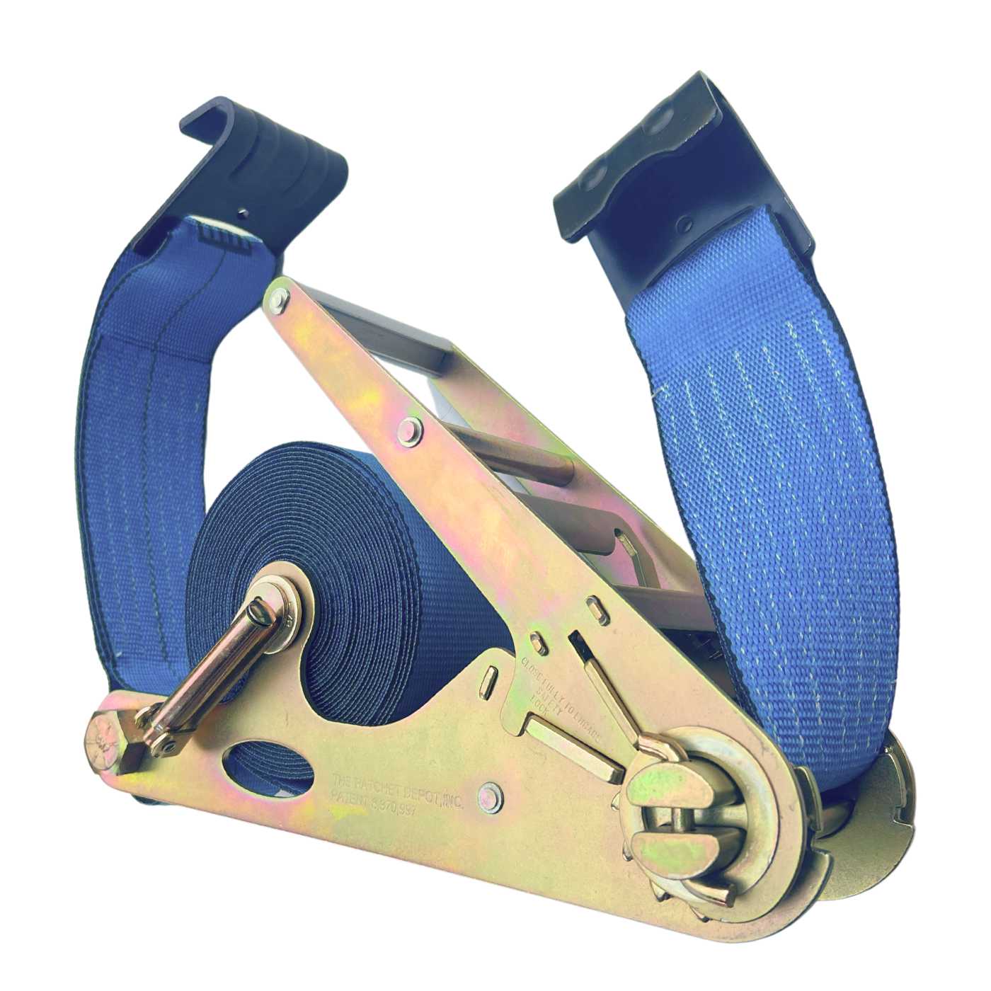 3" x 30' Self Contained Ratchet Strap - Flat Hooks - Blue | Carolina Tarps