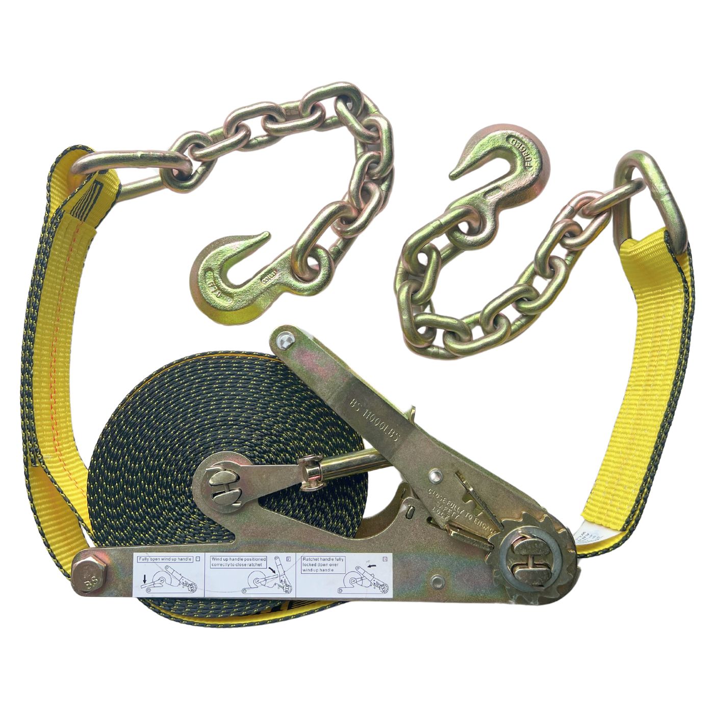 2" Self Contained Ratchet Strap Assembly with Chain Extensions ...