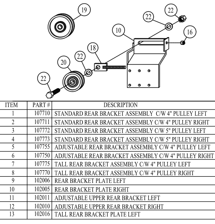 107711 Cramaro (OEM) Standard Rear Bracket Assembly w/ 4" Pulley, Right ...