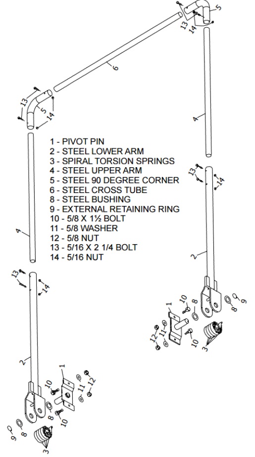 4 Spring Steel Arm Kit (Pin to Pin) - for widths OVER 95" | Carolina Tarps