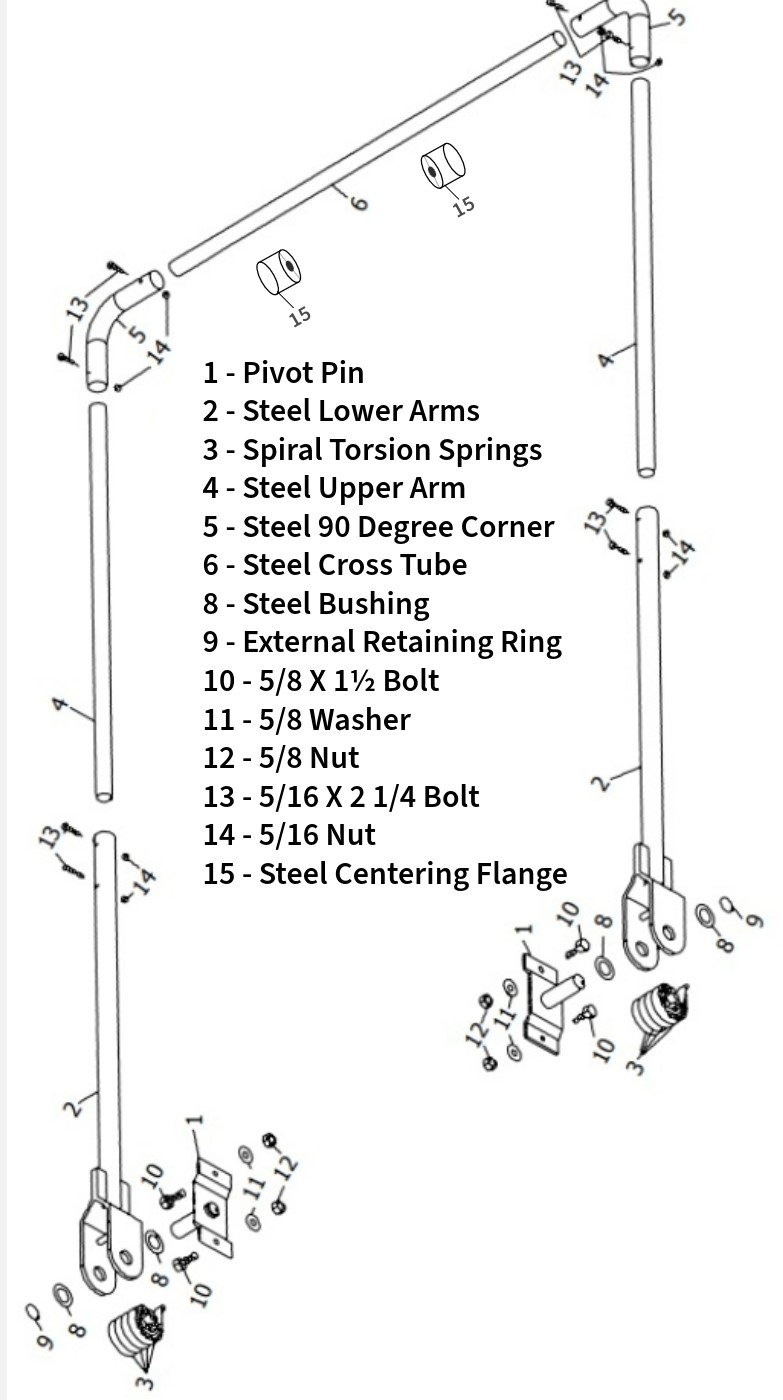 4 Spring Steel Arm Kit (Pin to Pin) - for widths up to 95" | Carolina Tarps